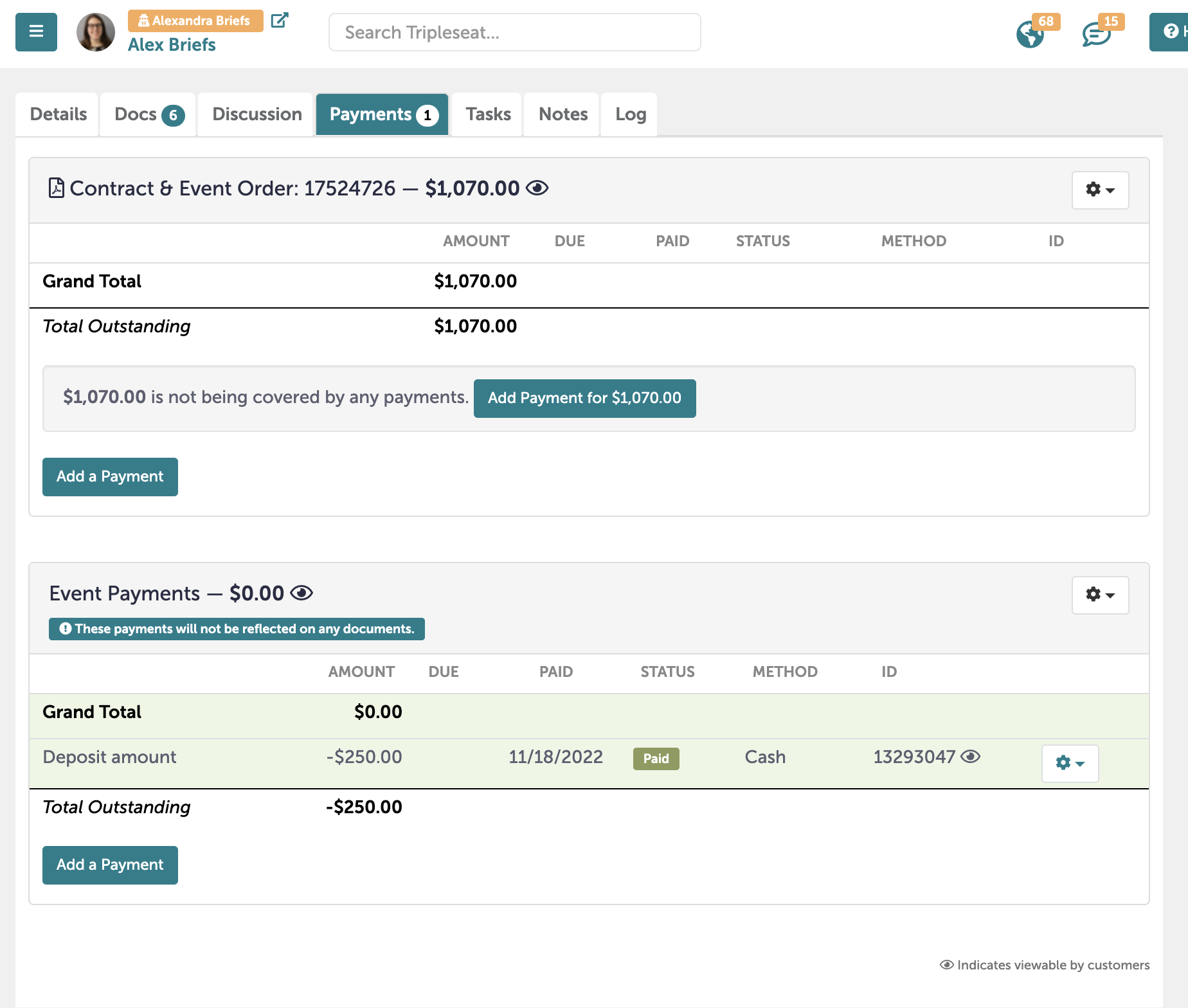 How to make a payment reflect on the event's documents – Tripleseat Support