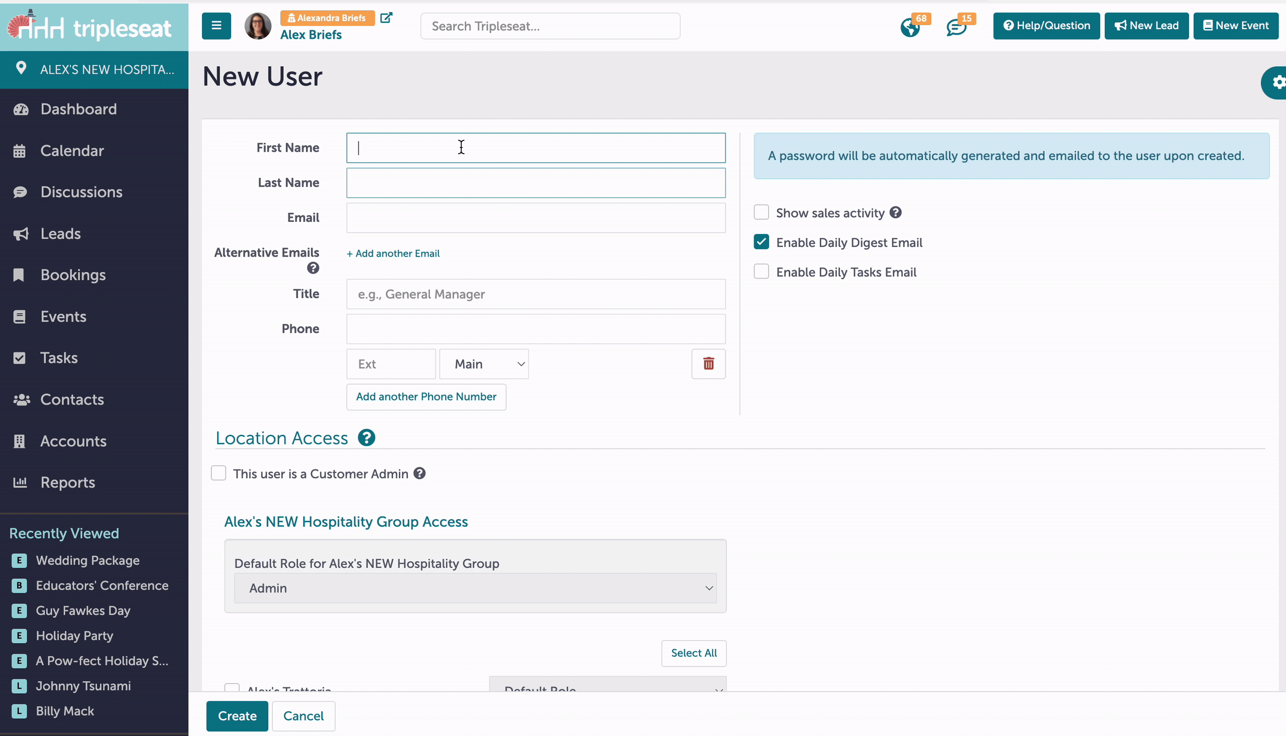 How to create a new user – Tripleseat Support