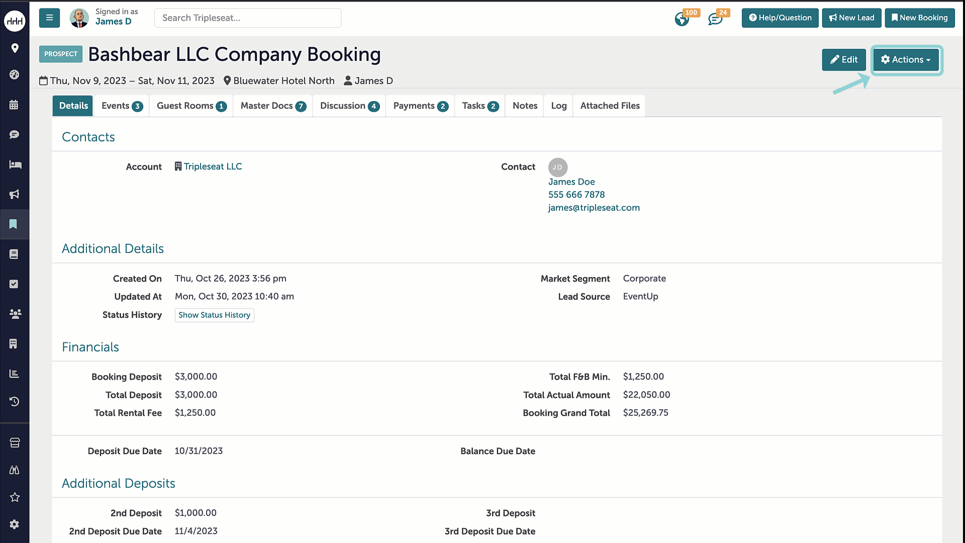 Creating Events in a Booking – Tripleseat Support