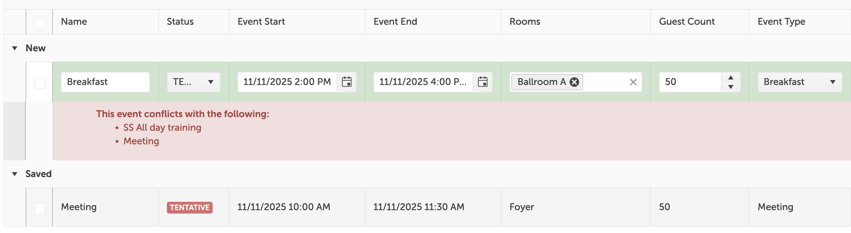 Creating Events in a Booking – Tripleseat Support