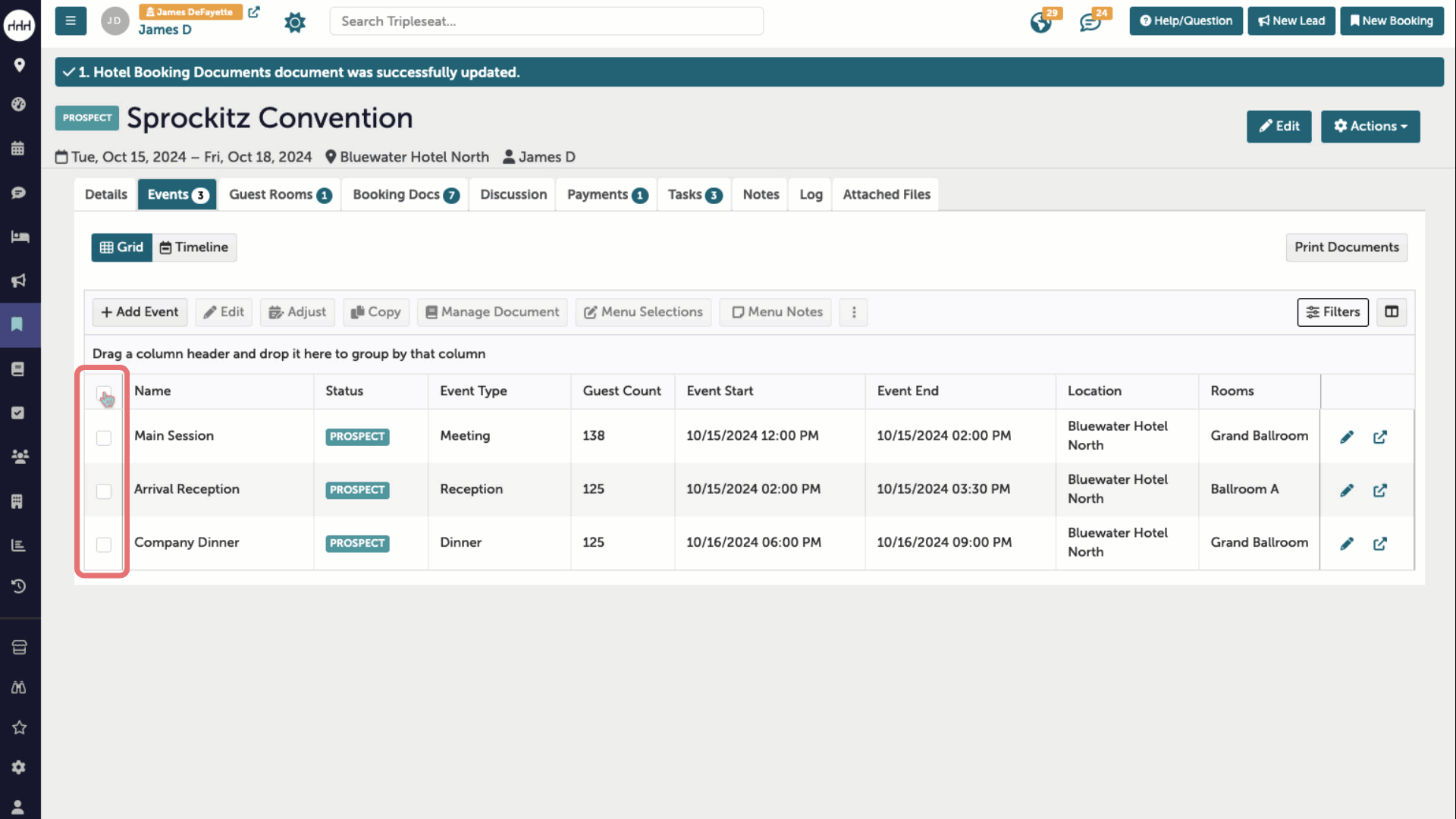 Tour of The Events Grid – Tripleseat Support
