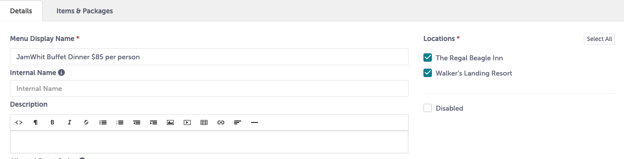 Dinner Package Menu – Tripleseat Support