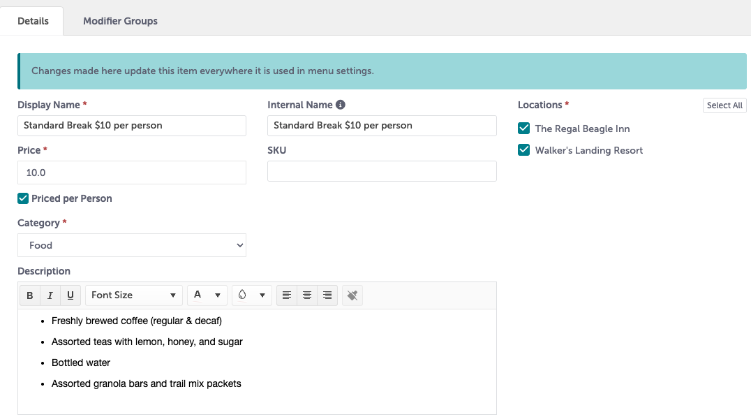 Break Menu – Tripleseat Support