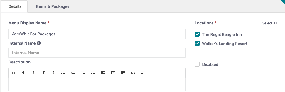 Bar Package Menu – Tripleseat Support