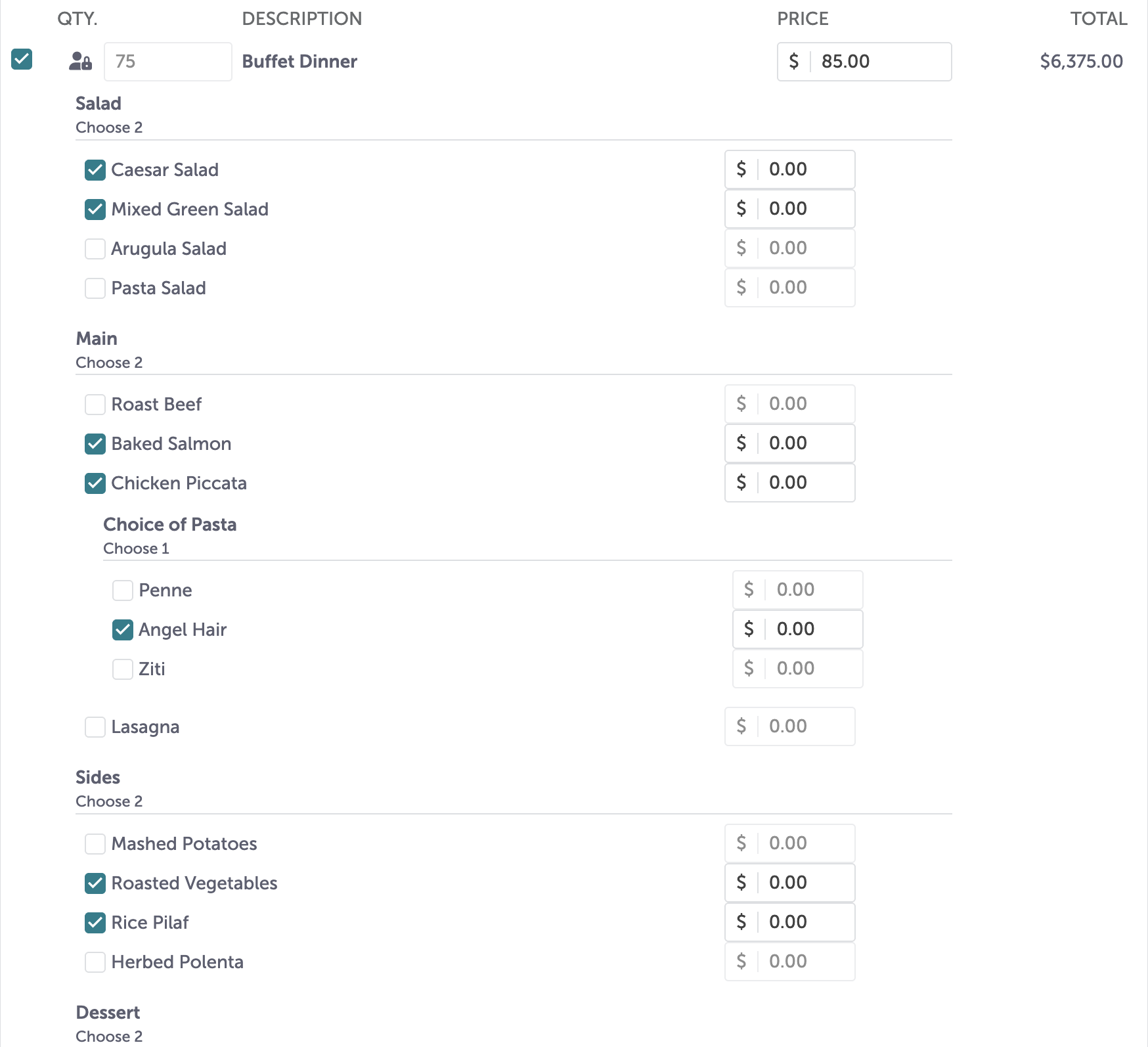 Dinner Package Menu – Tripleseat Support