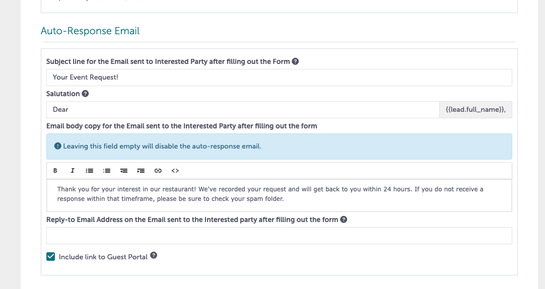 How to Configure an Auto-Response for a Lead Form – Tripleseat Support